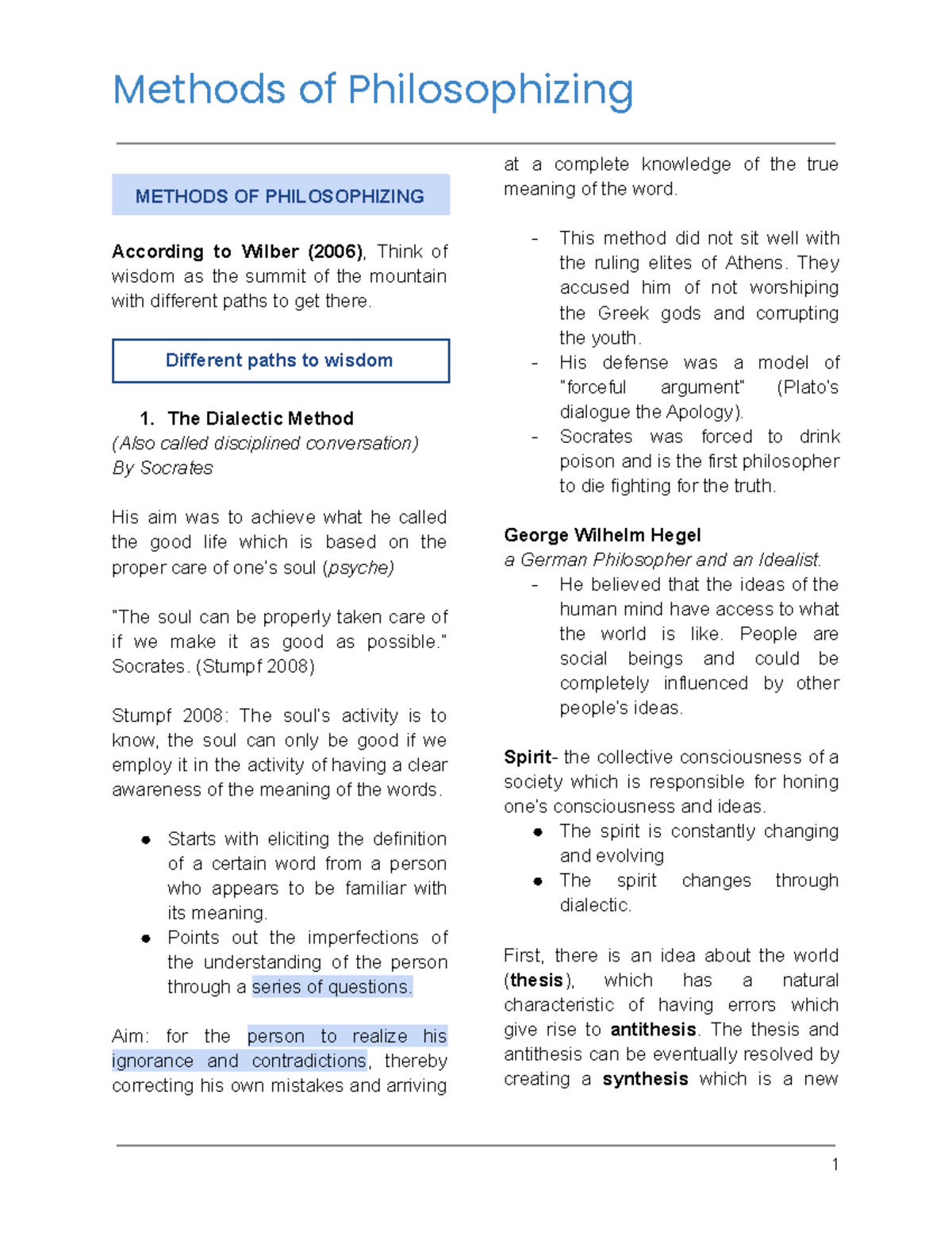 Module 2 - hii - METHODS OF PHILOSOPHIZING According to Wilber (2006 ...