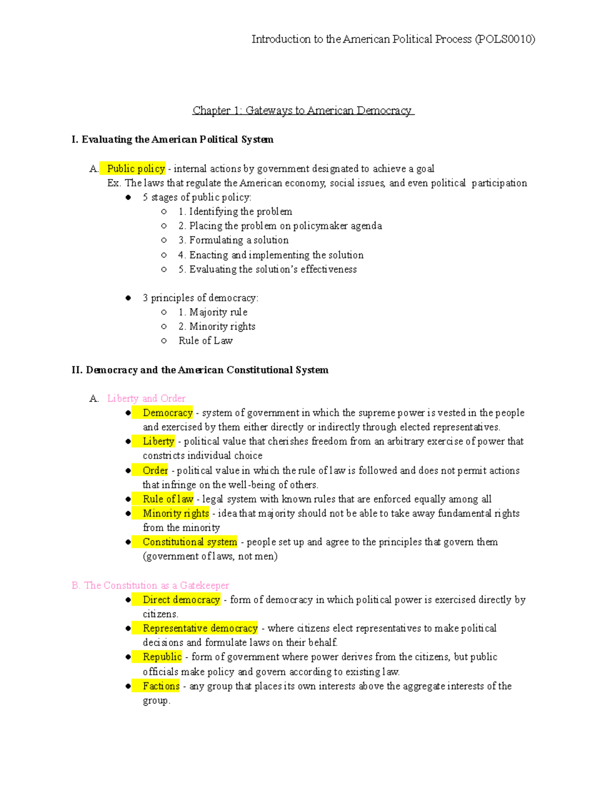 Chapter 1 Gateways to American Democracy - Introduction to the American ...