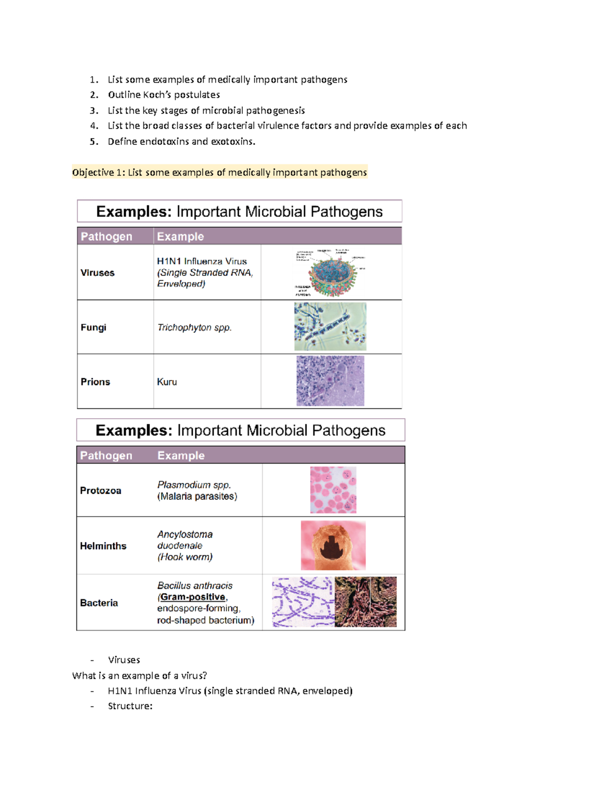CELS191 Lecture 32 Microbial Pathogenicity - List some examples of ...