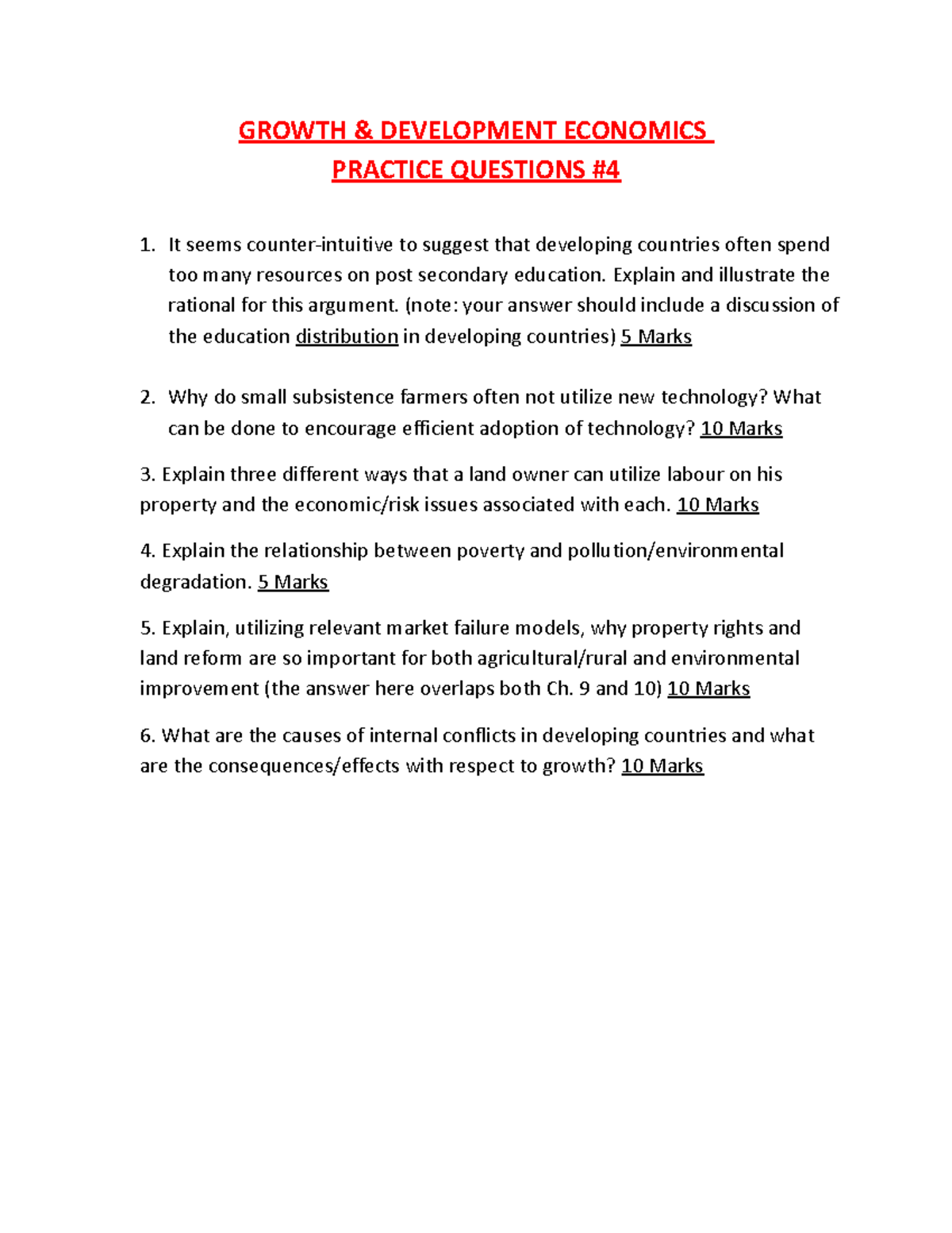 Practice Questions #4 - GROWTH & DEVELOPMENT ECONOMICS PRACTICE ...