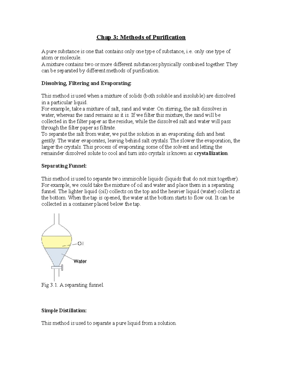 Chapter 3 - methods of purification - Chap 3: Methods of Purification A ...