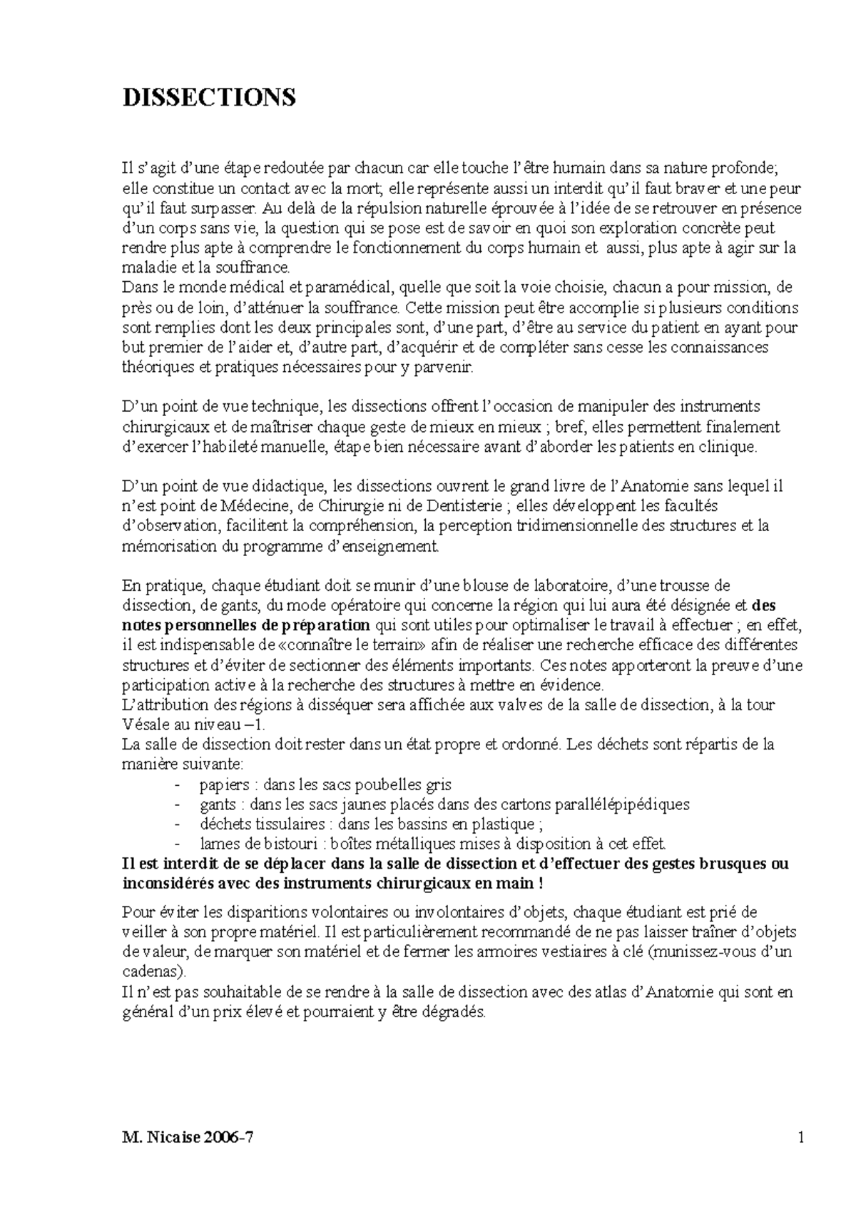 Pratique - introduction et pratique de la dissection - DISSECTIONS Il ...
