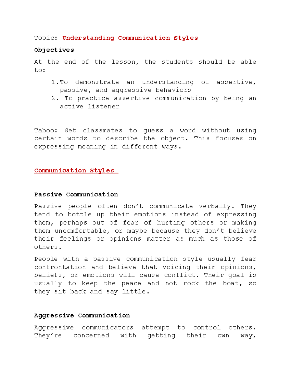 Understanding Communication Styles - Topic: Understanding Communication ...