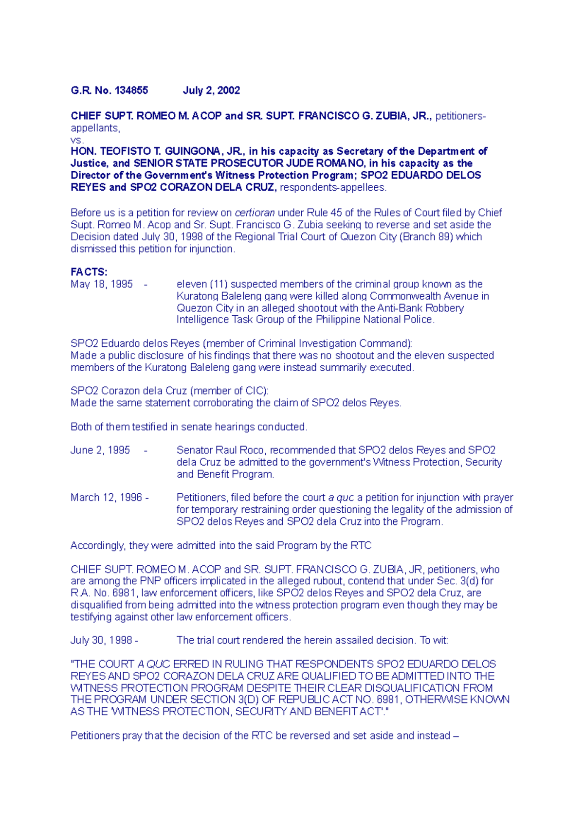 Acop v Guingona G.R. No. 134855 case digest - G. No. 134855 July 2 ...