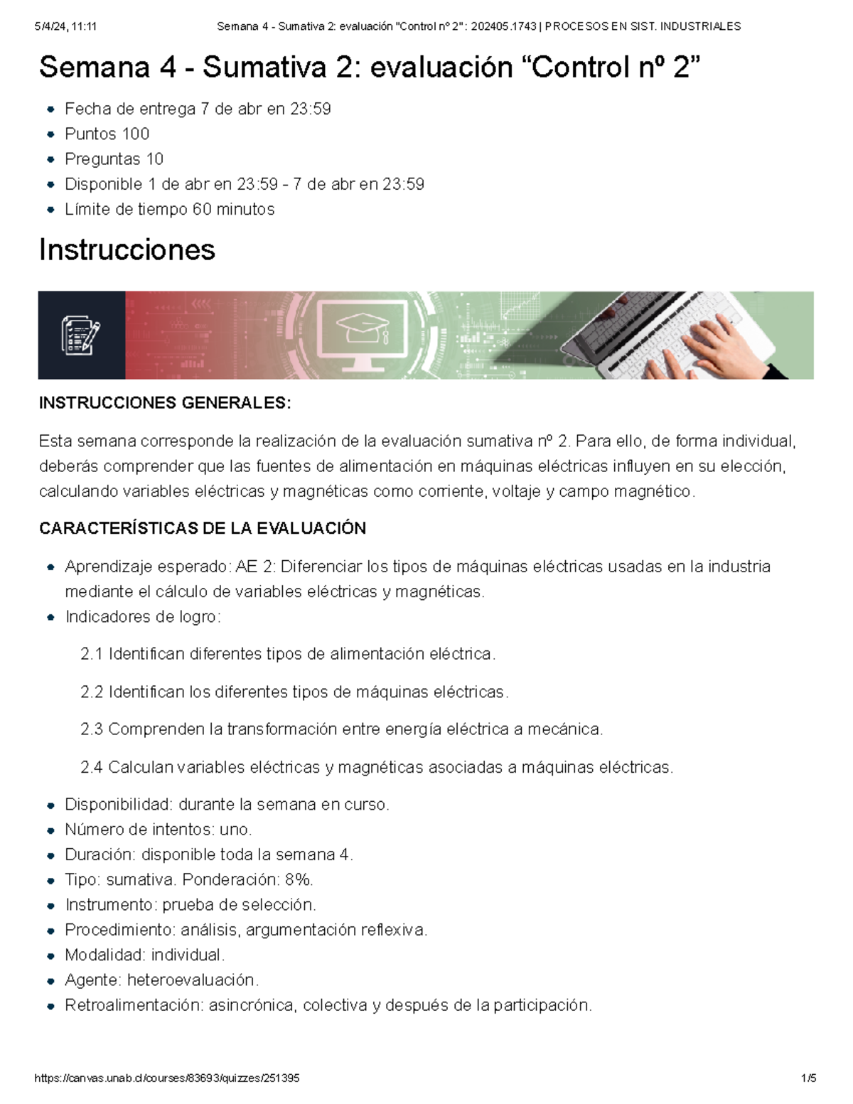Semana 4 - Sumativa 2 evaluación “Control nº 2” 202405.1743 Procesos EN SIST. Industriales - Studocu