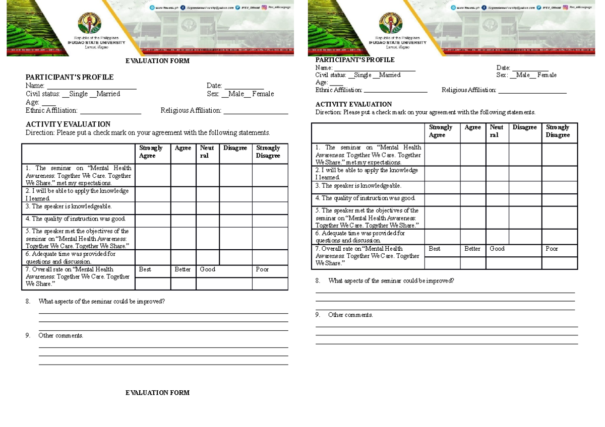 Evaluation-FORM G2 - Attendance - EVALUATION FORM PARTICIPANT'S PROFILE ...