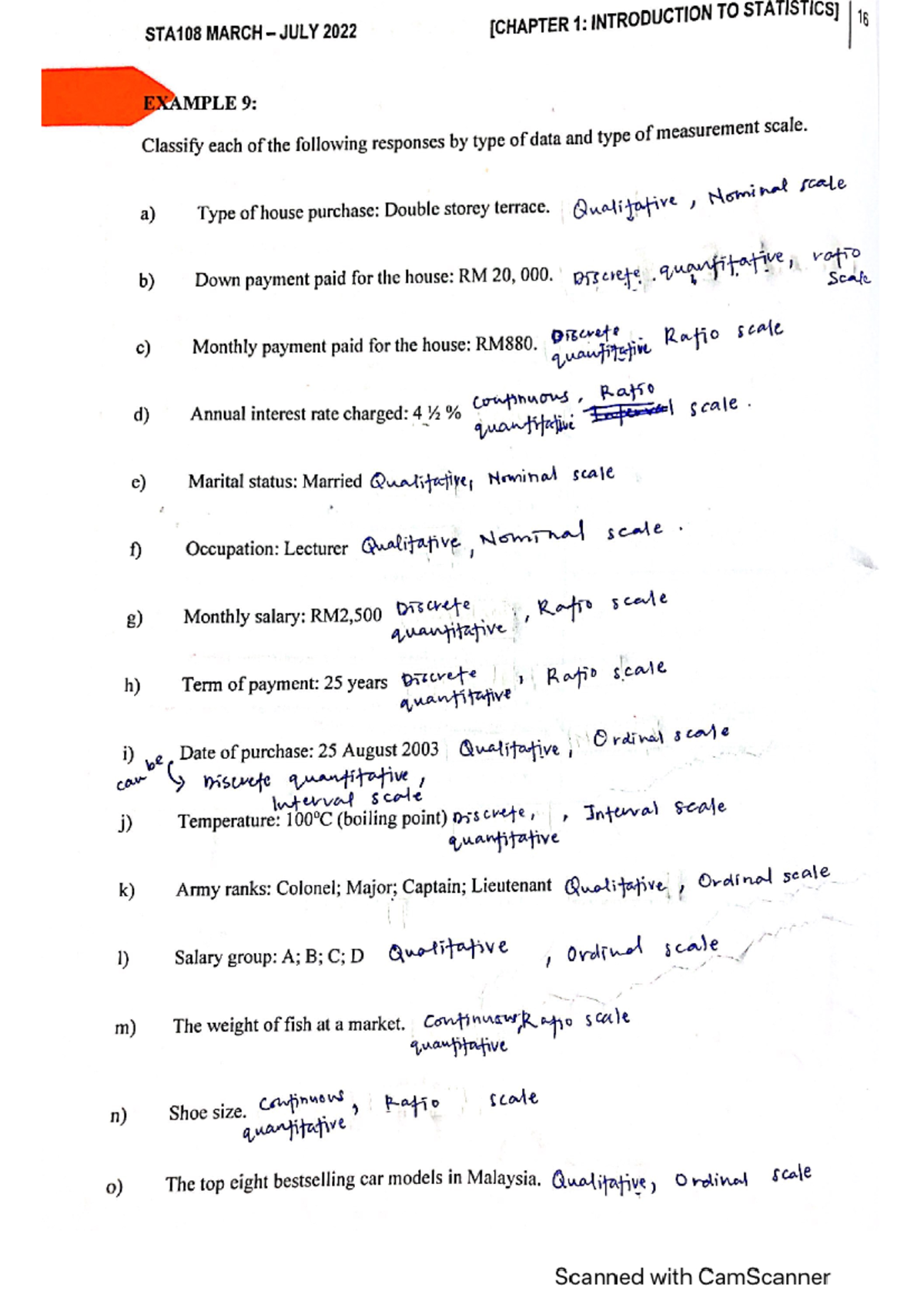 Exercise 5 April Level of Measurement Nu - Statistics & Probability ...