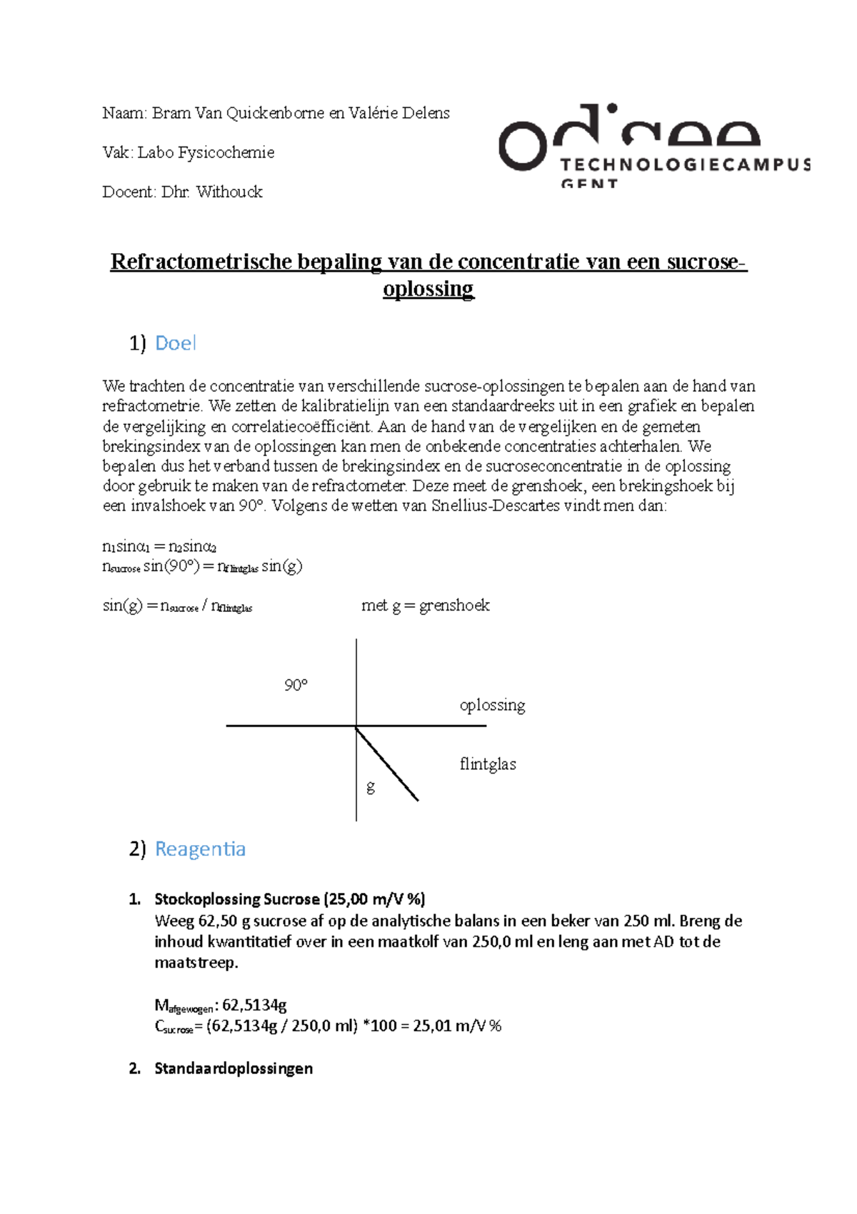 Verslag-Refractometrie-BV - Naam: Bram Van Quickenborne en Delens Vak ...