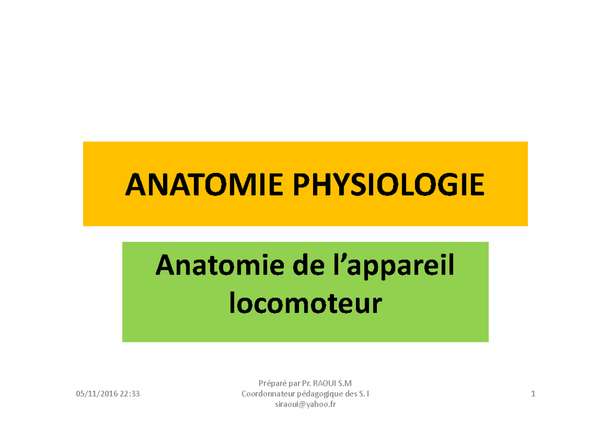 Cours anatomie de l'appareil locomoteur - ANATOMIE PHYSIOLOGIE Anatomie ...