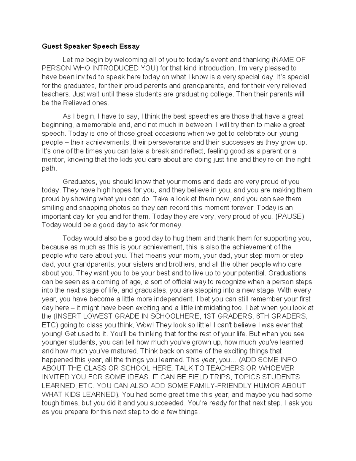 Guest Speaker Speech - I’m very pleased to have been invited to speak ...