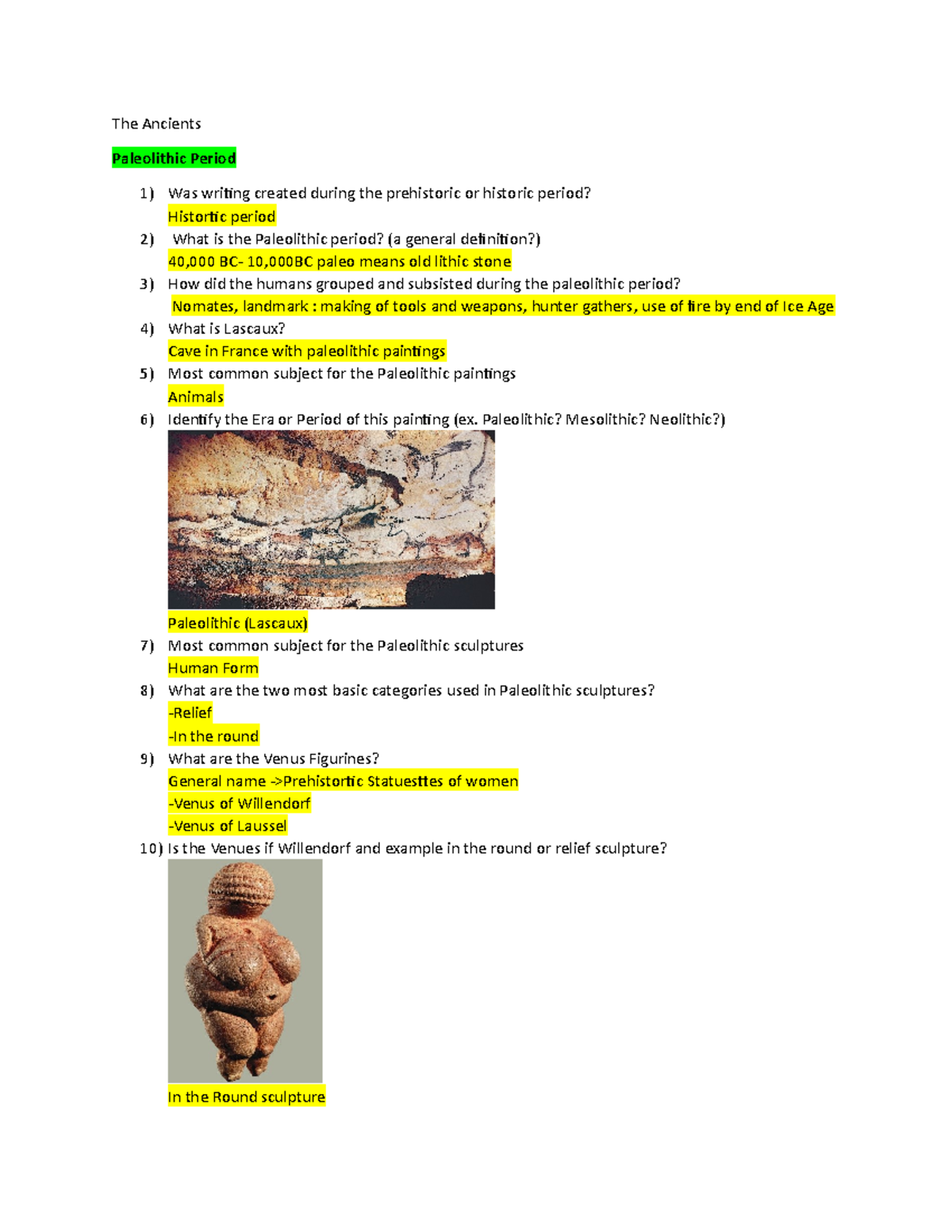 HUM Questions 1 - olga - The Ancients Paleolithic Period Was writing ...