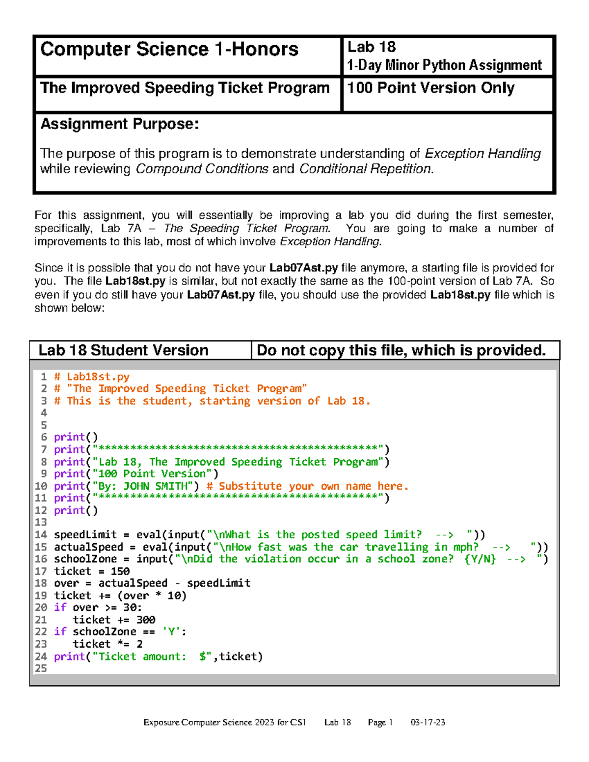 Lab18 Exposure Computer Science 202 3 For Cs 1 Lab 18 Page 1 03 17 23 Computer Science 1