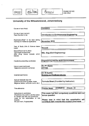 CIVN2013 Tutorial Set1 - Problem Statements - CIVN2013 – Introduction to Environmental ...