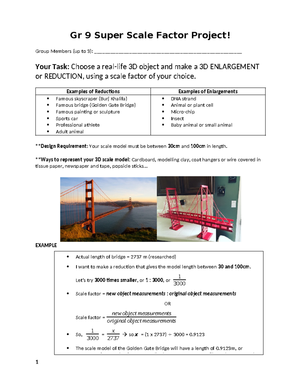 Gr 9 Scale Factor Project - Gr 9 Super Scale Factor Project! Group ...