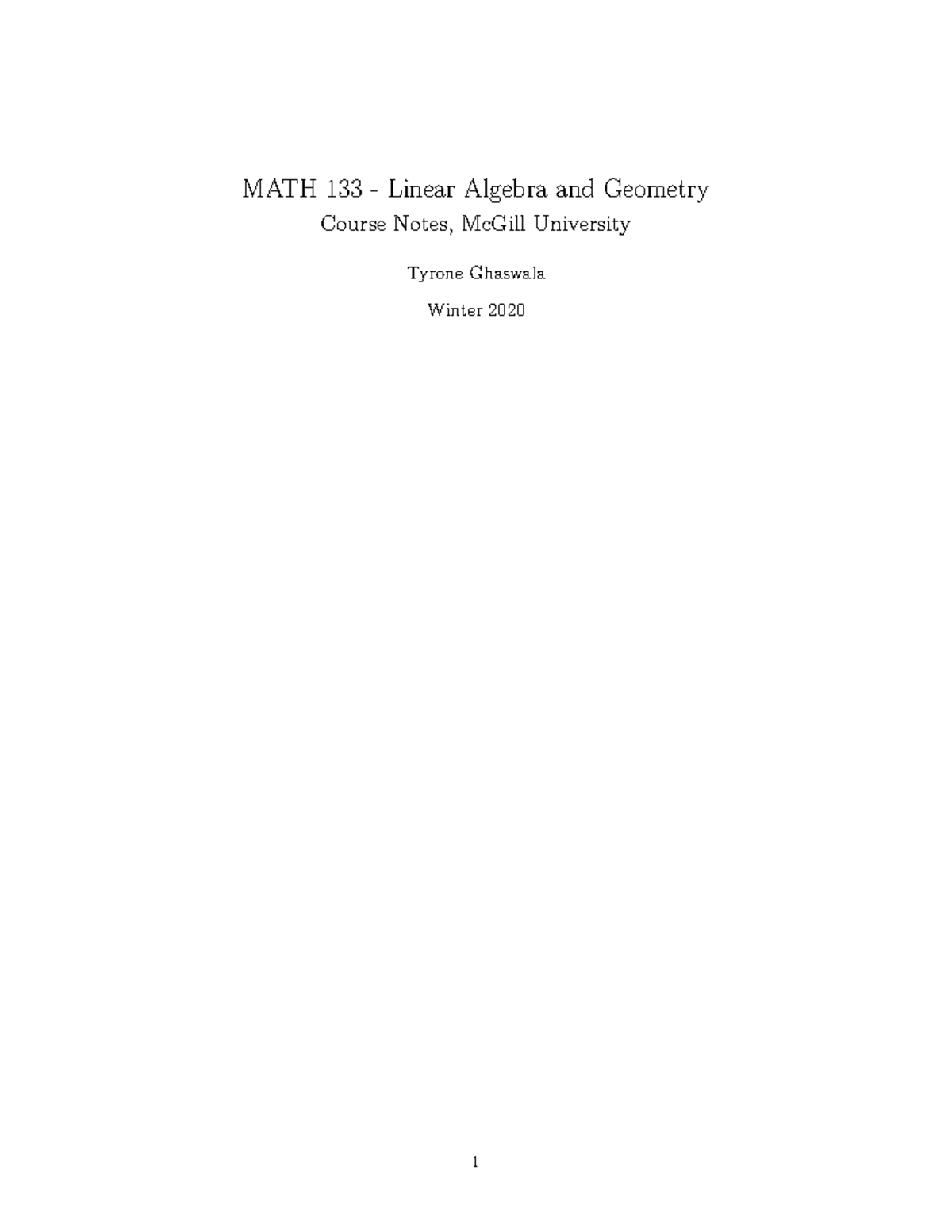 Lecture 1 to 8 - MATH 133 - Linear Algebra and Geometry Course Notes ...