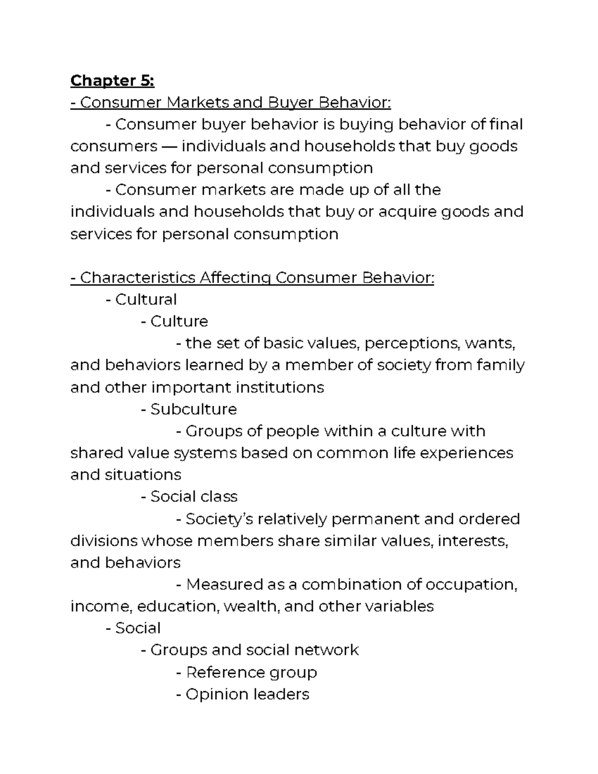 Chapter Five Marketing - Chapter 5: Consumer Markets and Buyer Behavior ...