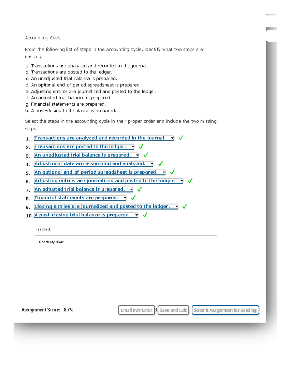 Pg 2 - MOD 2 ASSIGNMENT - Accounting Cycle From the following list of steps in the accounting ...