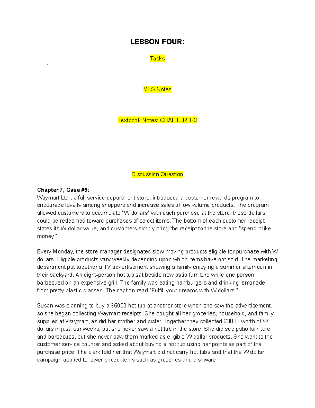 BU231 Lesson 4 Notes - LESSON FOUR: Tasks 1. MLS Notes Textbook Notes ...
