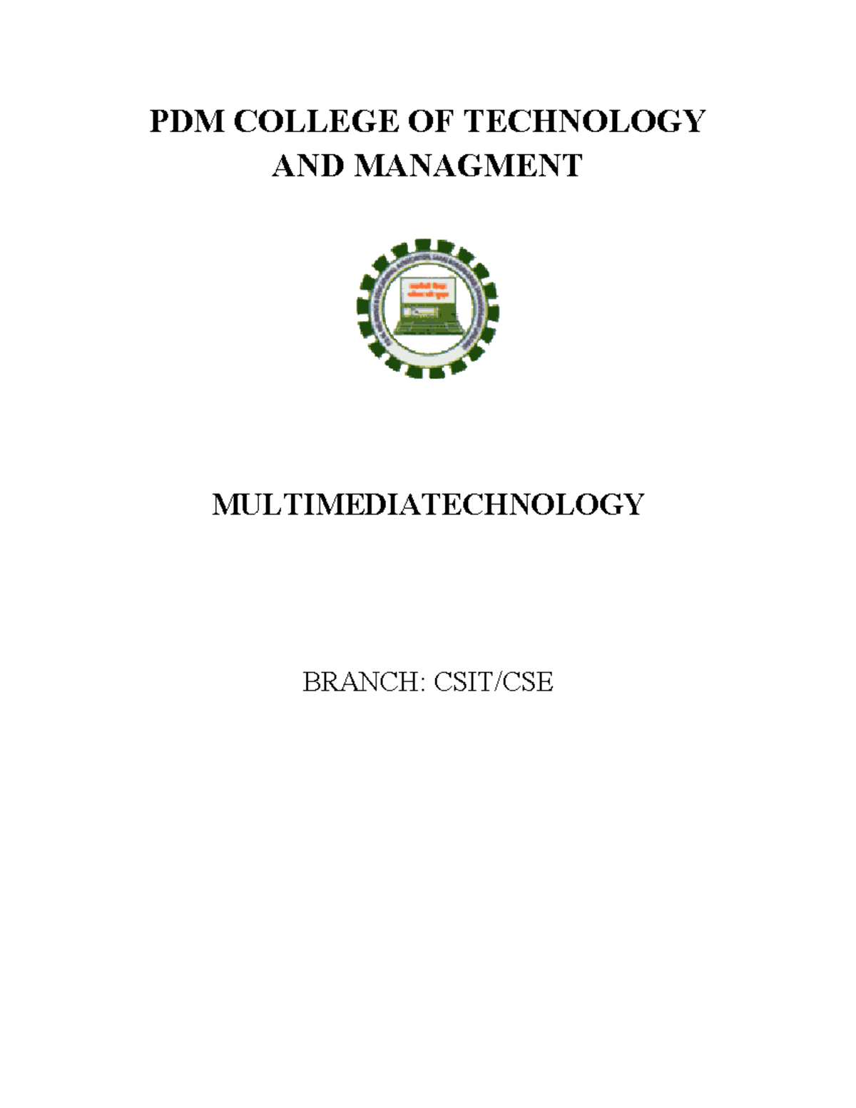MMT BOOK - Multi media technology - PDM COLLEGE OF TECHNOLOGY AND ...