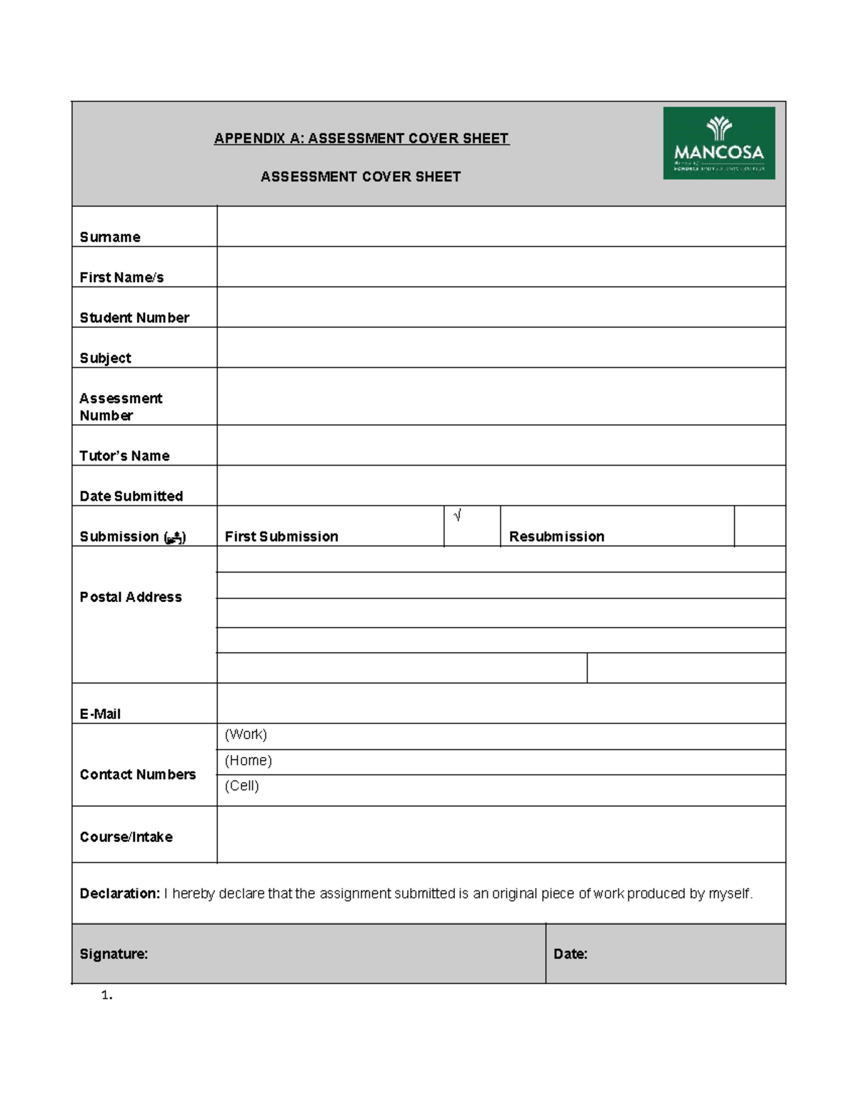 Bns studies - need clear notes - APPENDIX A: ASSESSMENT COVER SHEET ...