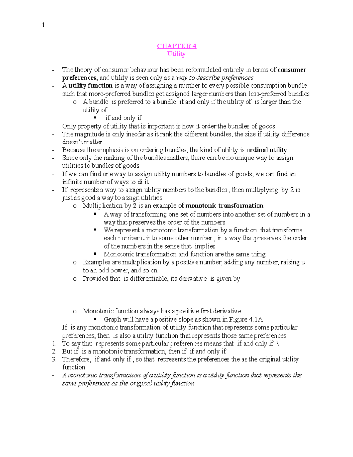 Chapter 4 - Utility - notes - ECON 301 - Concordia - Studocu