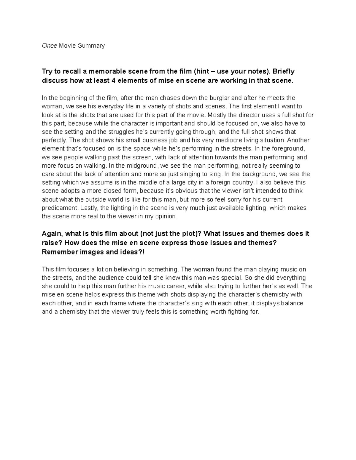 Once Entertainment Arts Summary - Once Movie Summary Try to recall a ...