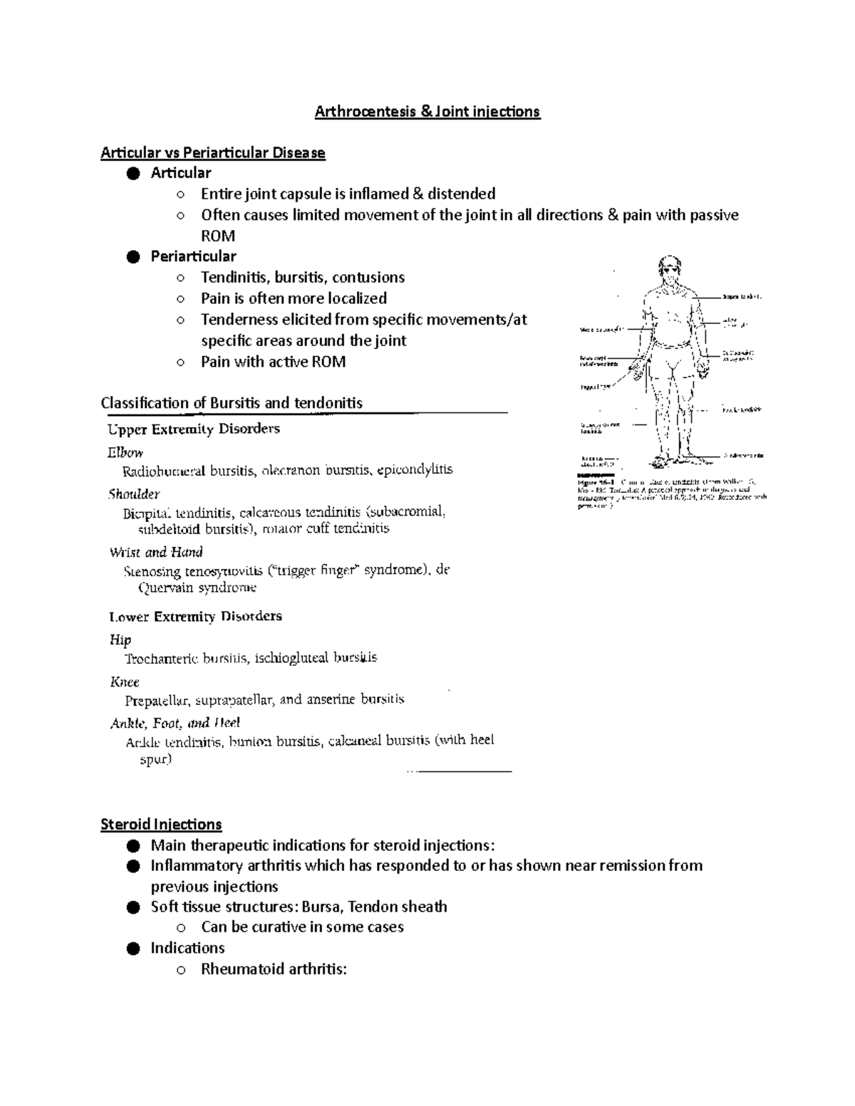Arthrocentesis Notes - Arthrocentesis & Joint injections Articular vs ...