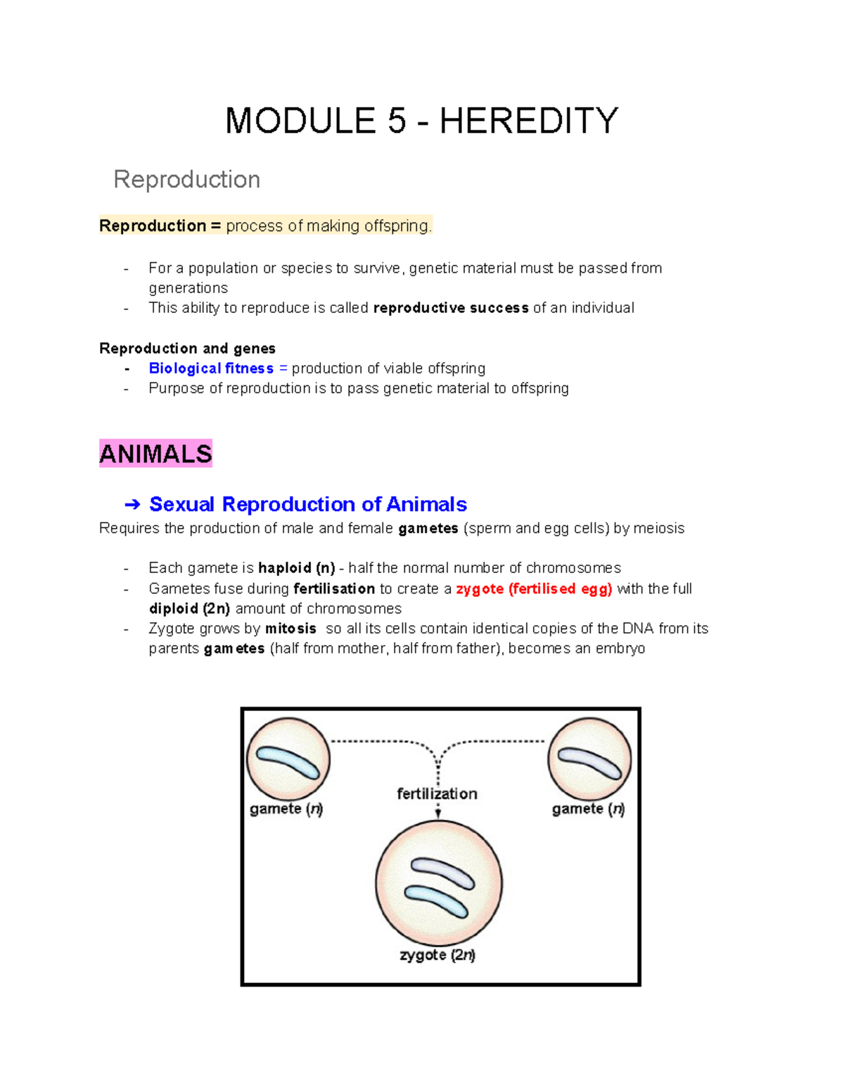 Biology Module 5 (heredity) - MODULE 5 - HEREDITY Reproduction ...
