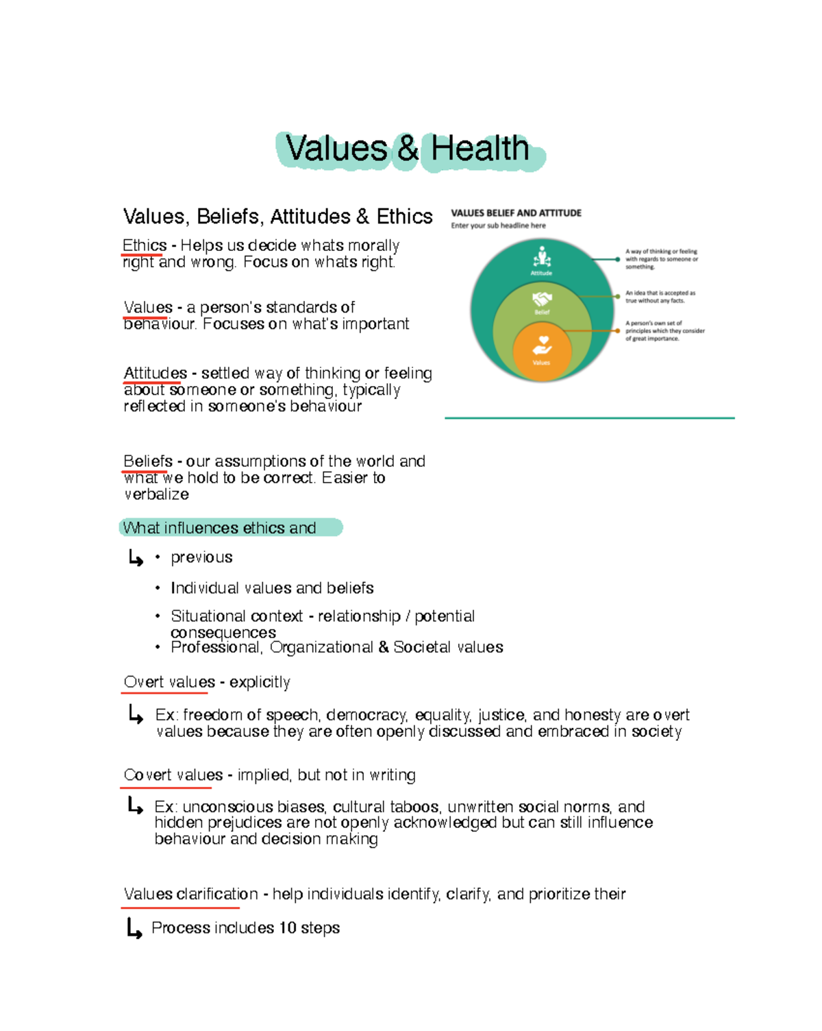 Values & Health - Notes - Values & Health Attitudes - settled way of ...