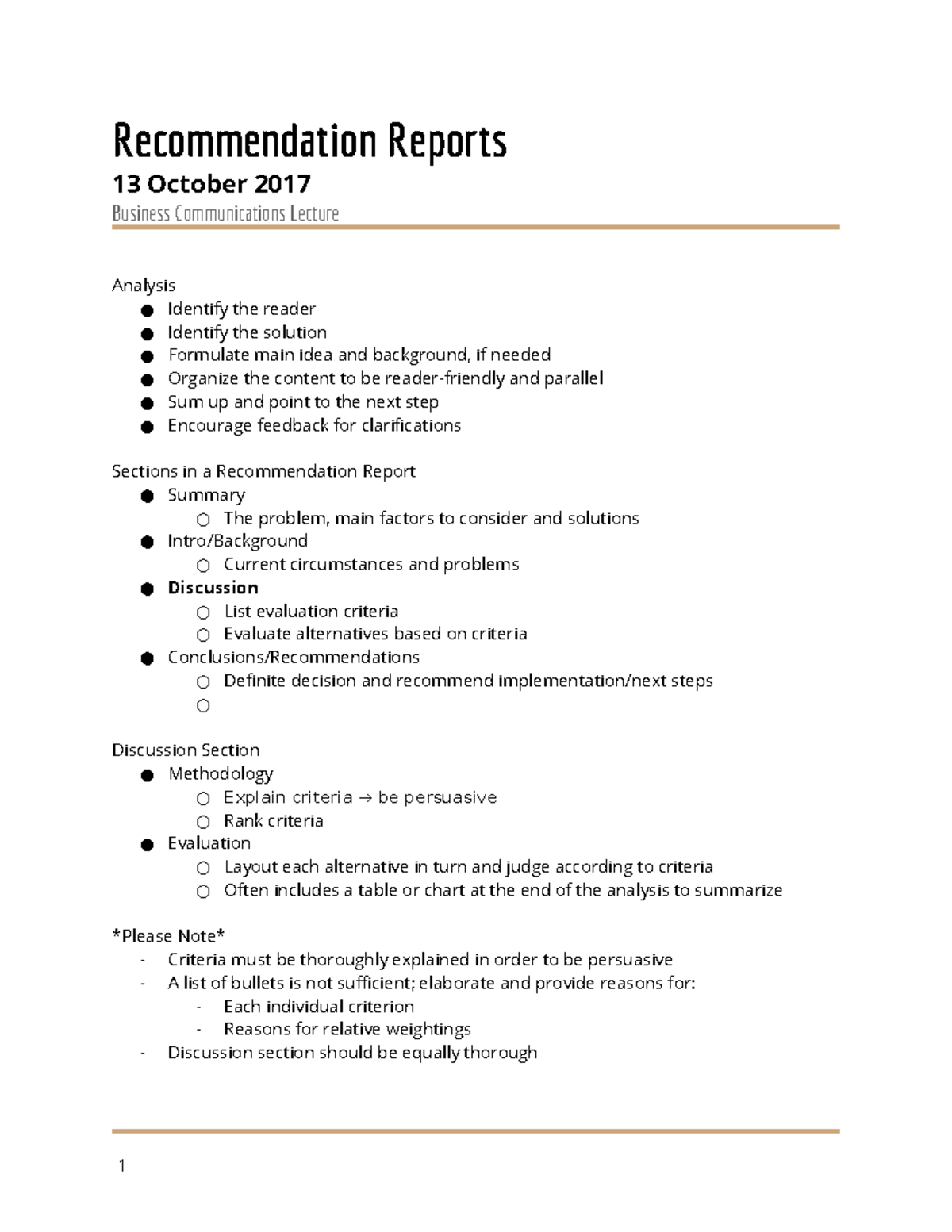Lecture 7: Recommendation Reports - Recommendation Reports 13 October ...