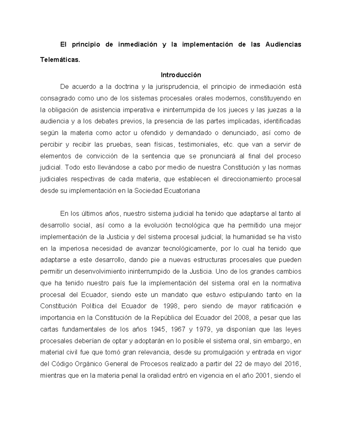 Inmediacion - El principio de inmediación y la implementación de las ...