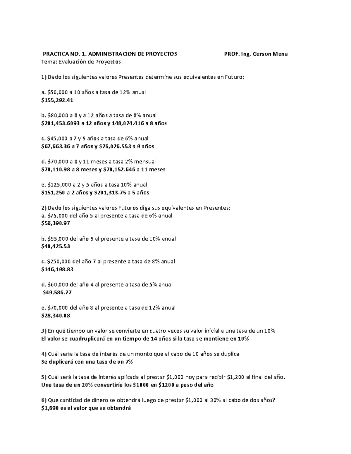 Practica de Evaluacion de Proyectos - Warning: TT: undefined function: 32 PRACTICA NO. 1. - Studocu