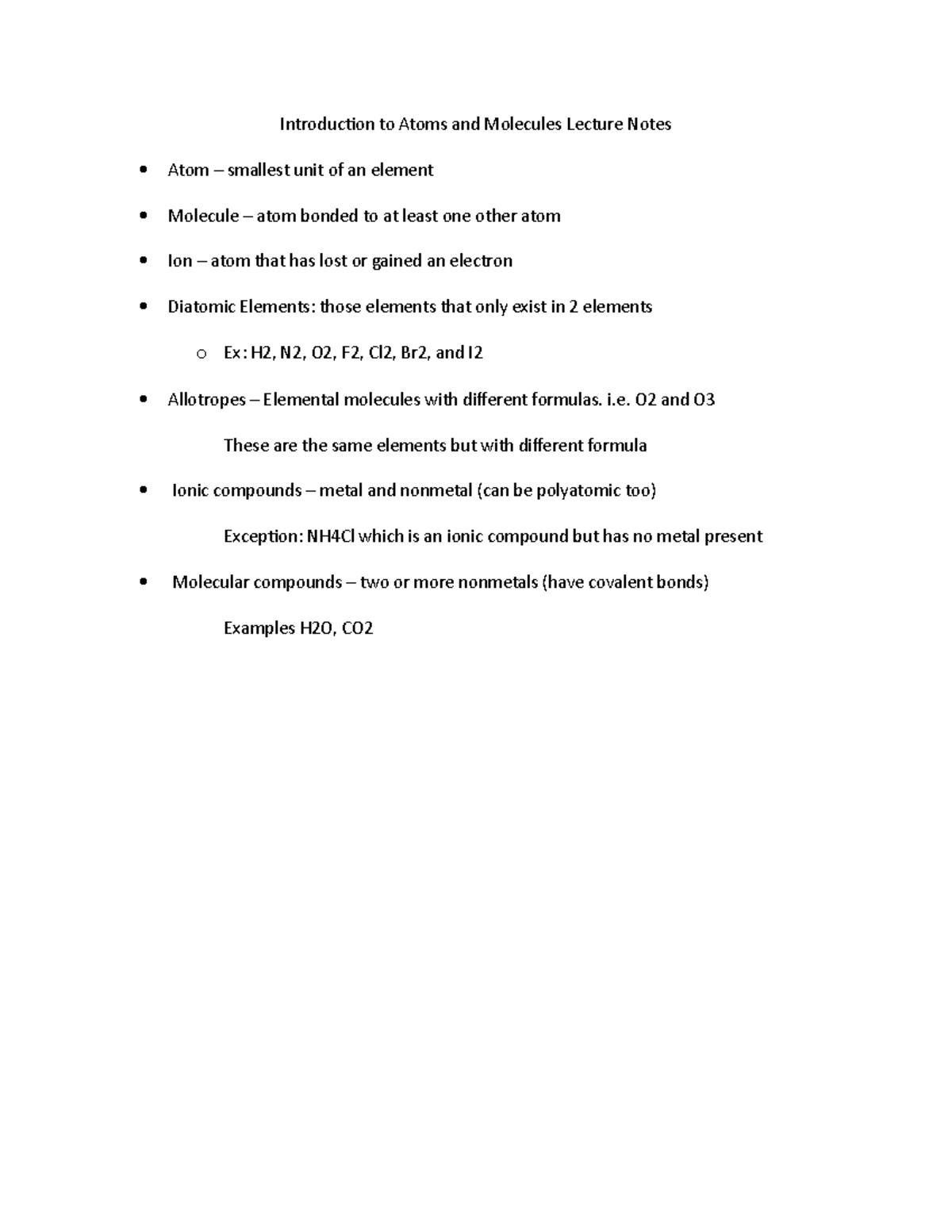Introduction to Atoms and Molecules Lecture Notes - i. O2 and O These ...
