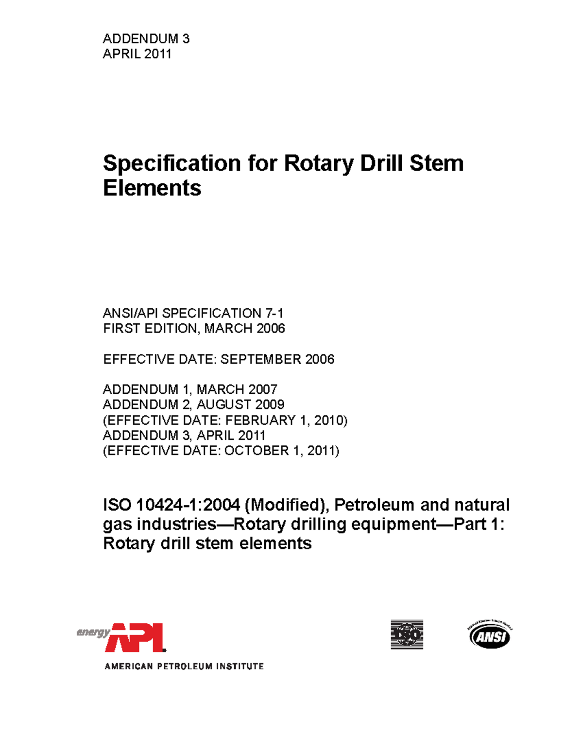 API 7-1 1st-Edition Addendum-3 April-2011 - Specification for Rotary ...