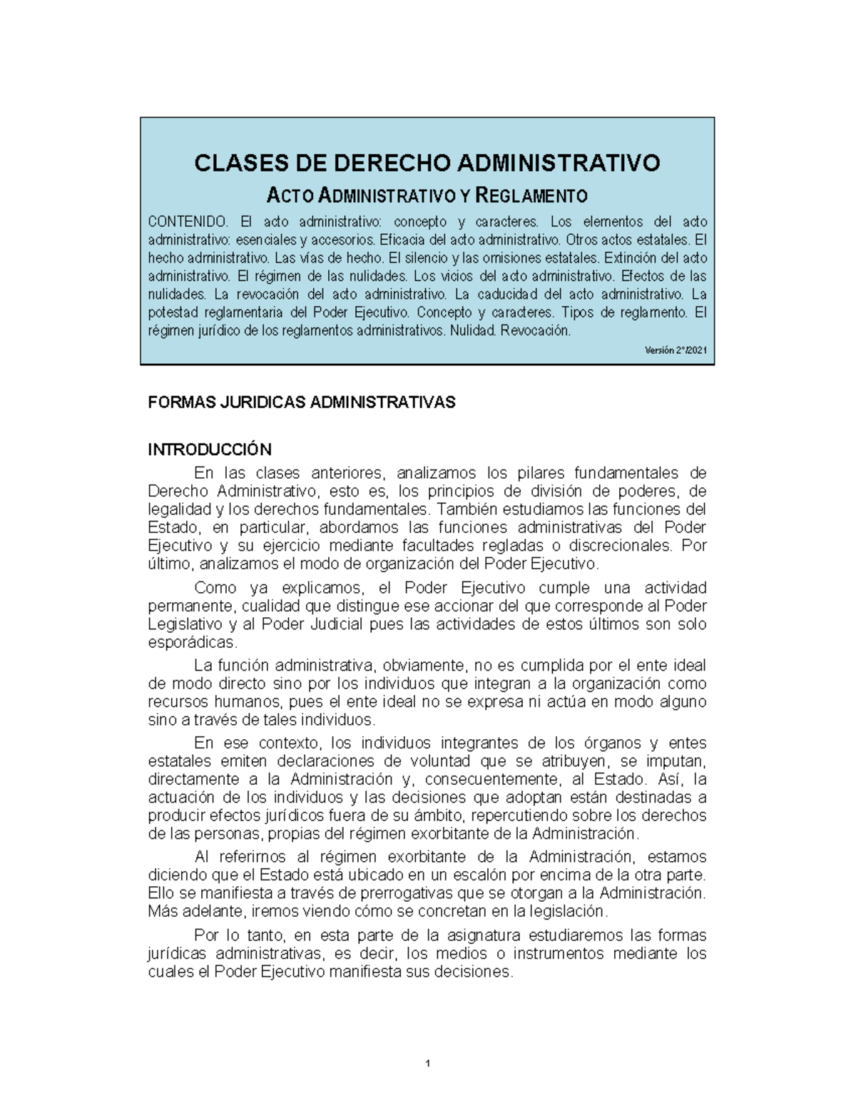 ACTO Administrativo Y Reglamento - Version 2 2021 - CLASES DE DERECHO ADMINISTRATIVO ACTO - Studocu