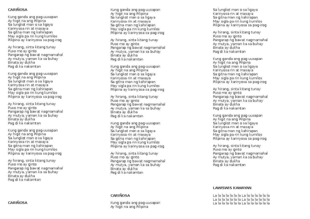 KUNDIMAN LYRICS - CARIŇOSA Kung ganda ang pag-uusapan Ay higit na ang ...