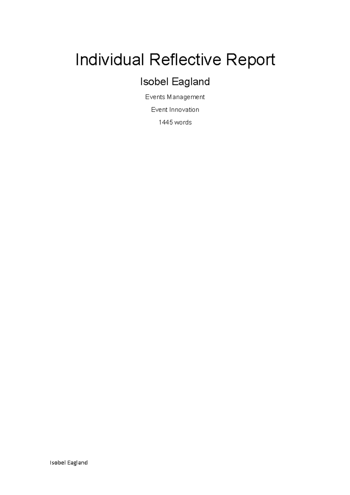 Individual Reflective Report - Individual Reflective Report Isobel ...