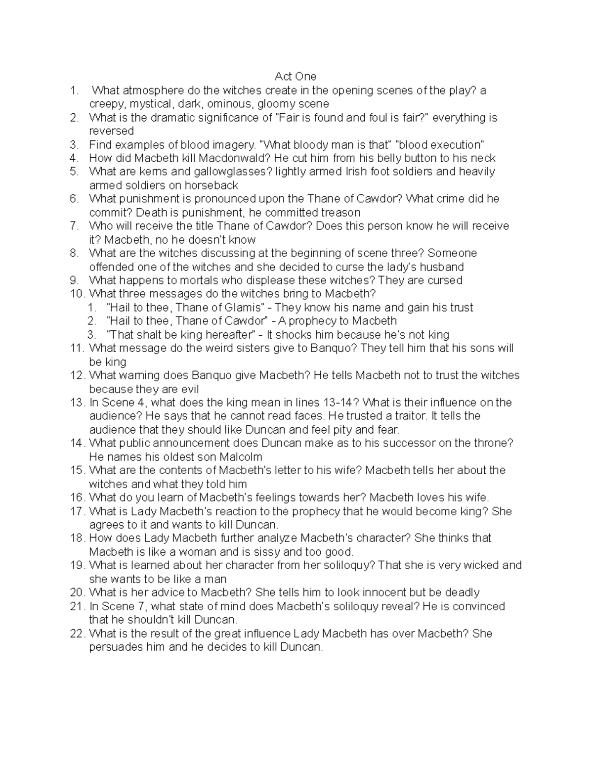 Macbeth Study Guide - Grade: A - Act One 1. What atmosphere do the ...