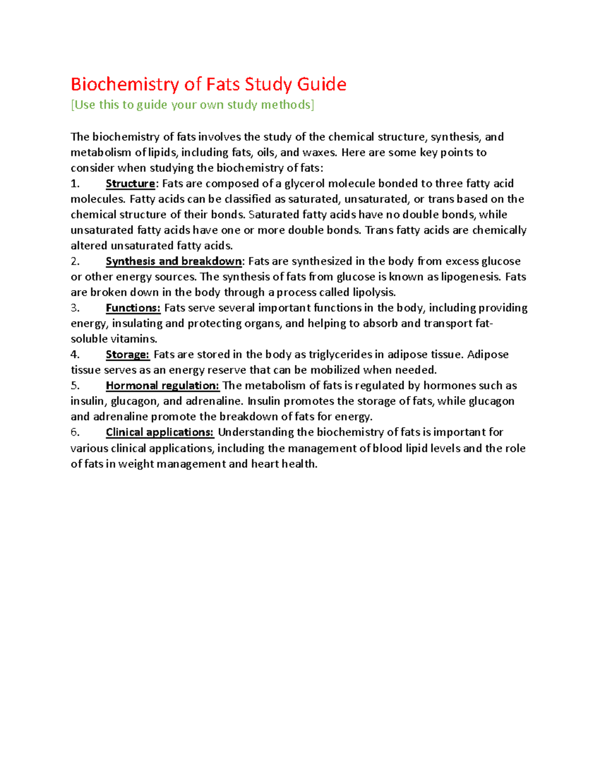 Biochemistry Fats Study Guide - Biochemistry of Fats Study Guide [Use ...