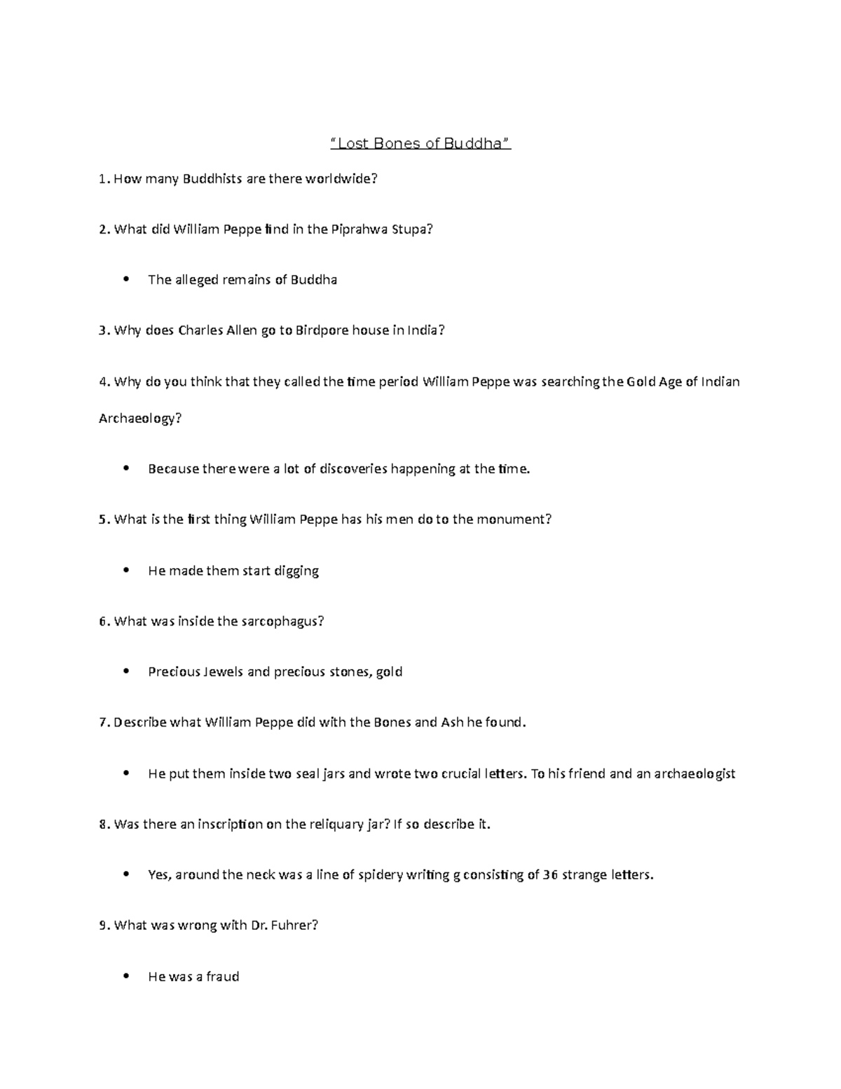 Lost Bones of Buddha Documentary Questions - Bones of 1. How many ...