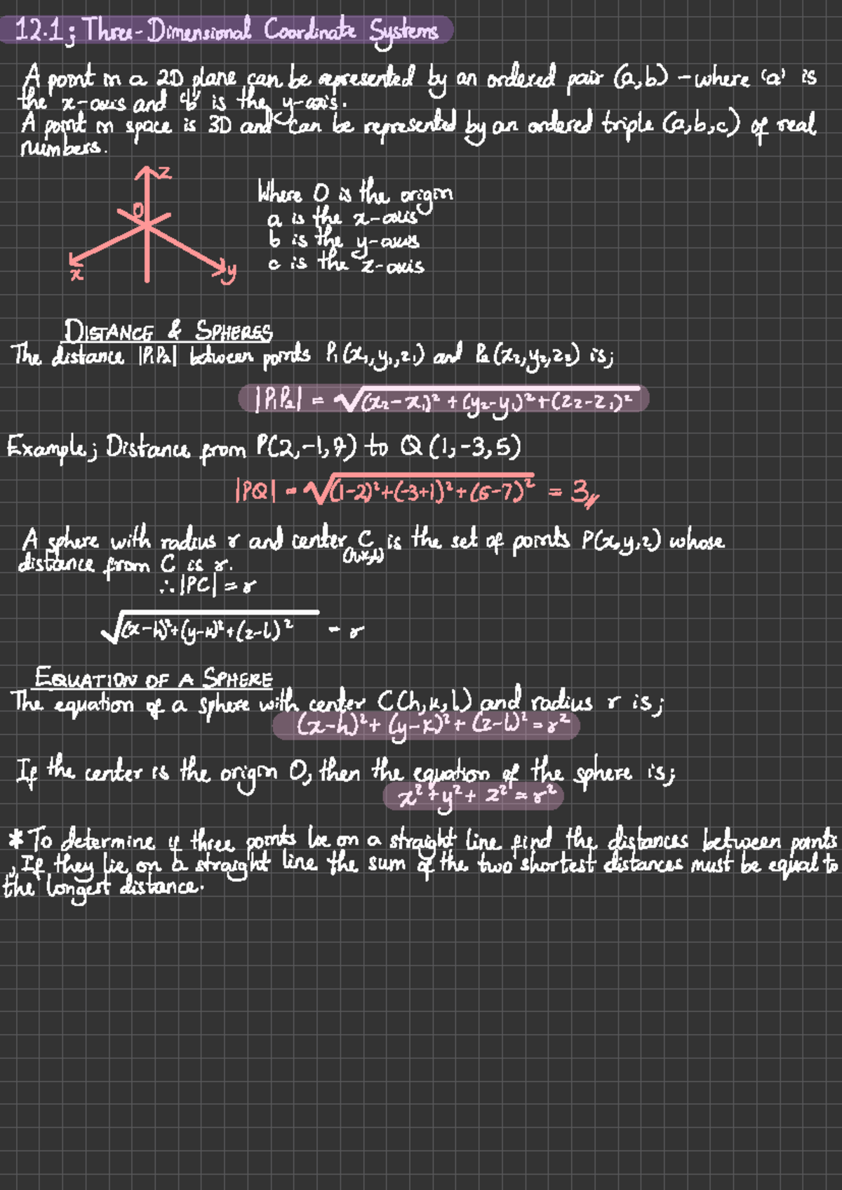 Math251 handwritten notes - 1 ; Three-Dimensional Coordinate Systems A ...