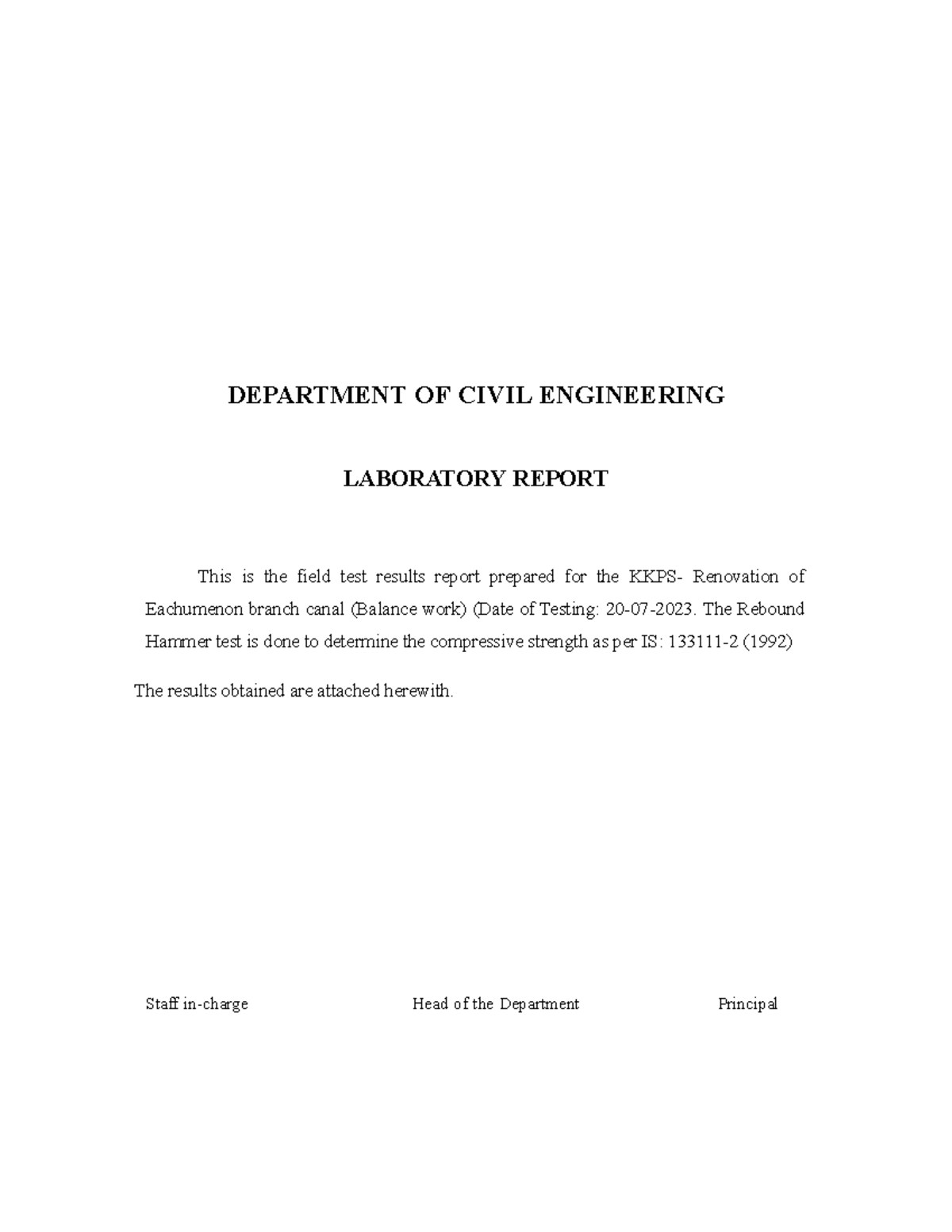 TEST sadsRebound - DEPARTMENT OF CIVIL ENGINEERING LABORATORY REPORT ...