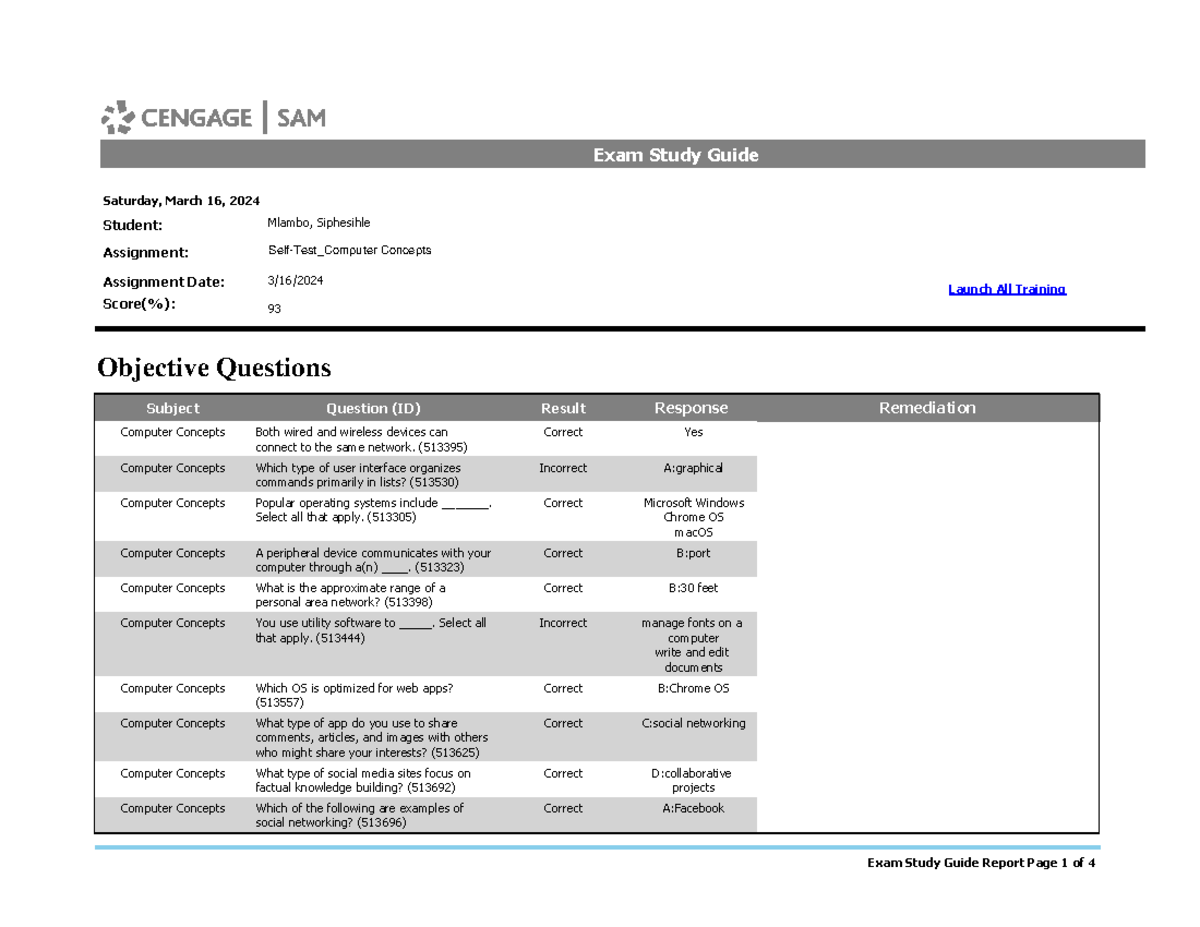 SAM self testing 1 - Saturday, March 16, 2024 Student: Mlambo ...