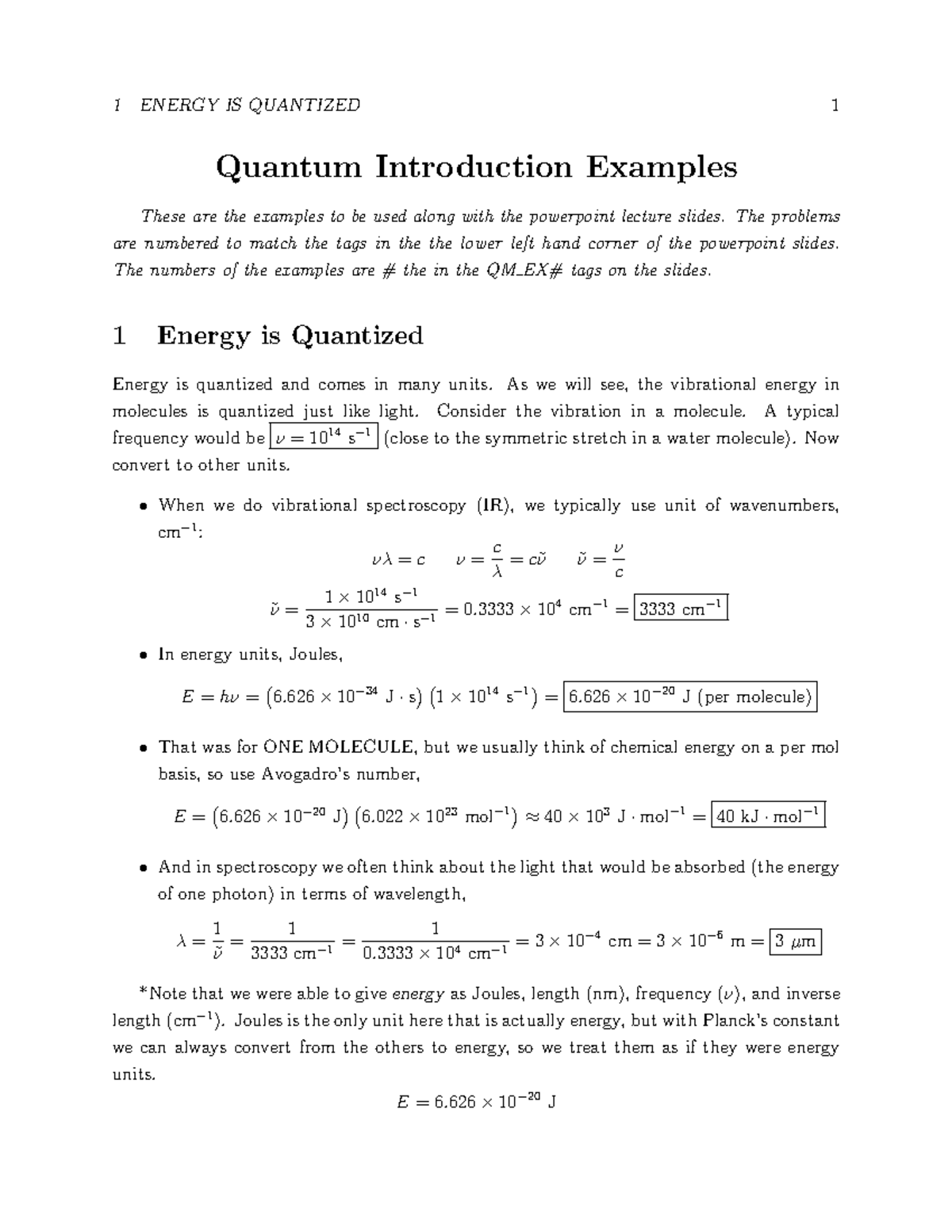 Module 01 examples - to understand material - 1 ENERGY IS QUANTIZED 1 ...
