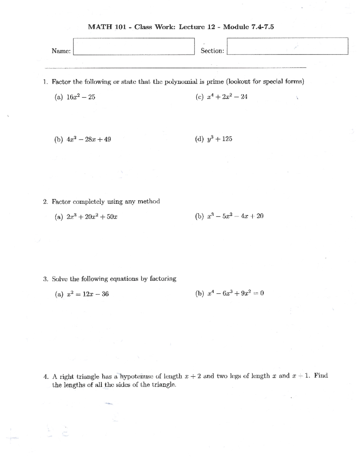 Classwork 12 - MATH 101 - Studocu