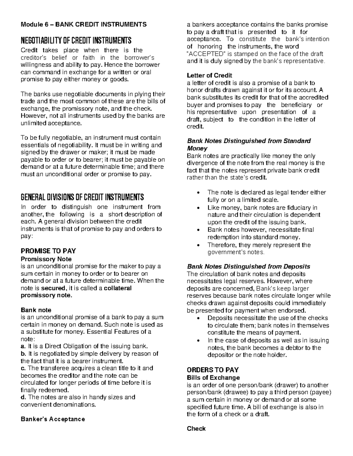 Banking and Financial Institutions - Module 6 – BANK CREDIT INSTRUMENTS ...