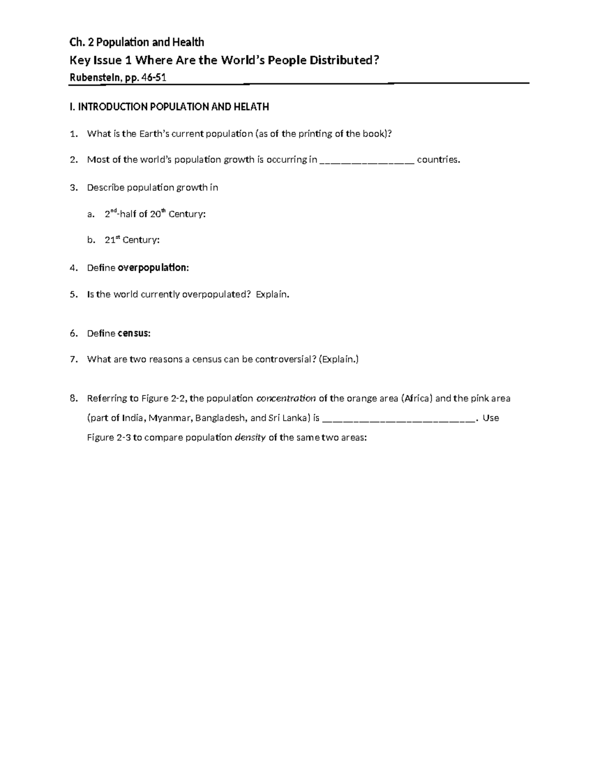 Aphug+2 - Reading guide document - Ch. 2 Population and Health Key Issue 1 Where Are the World’s ...