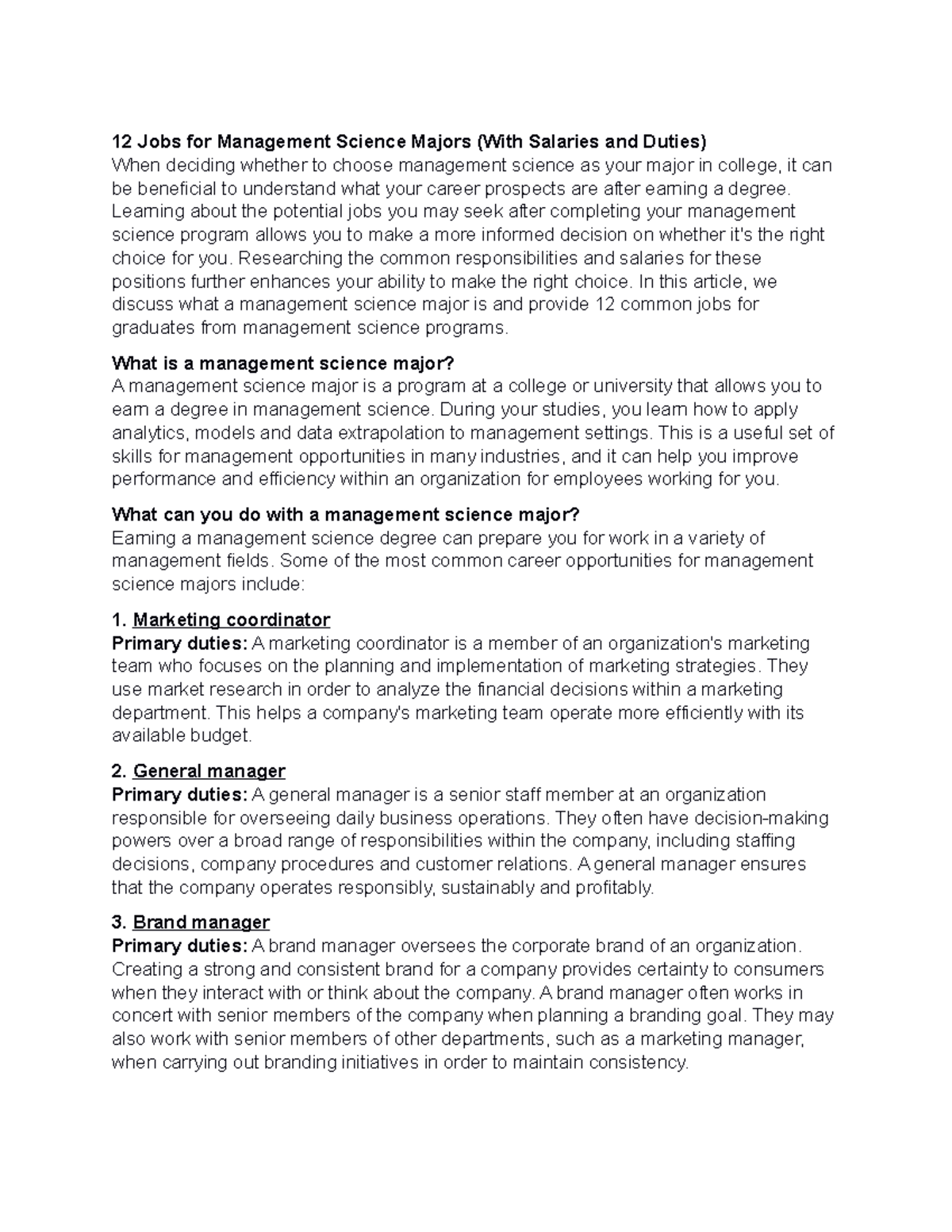 12 Jobs for Management Science Majors - Learning about the potential ...