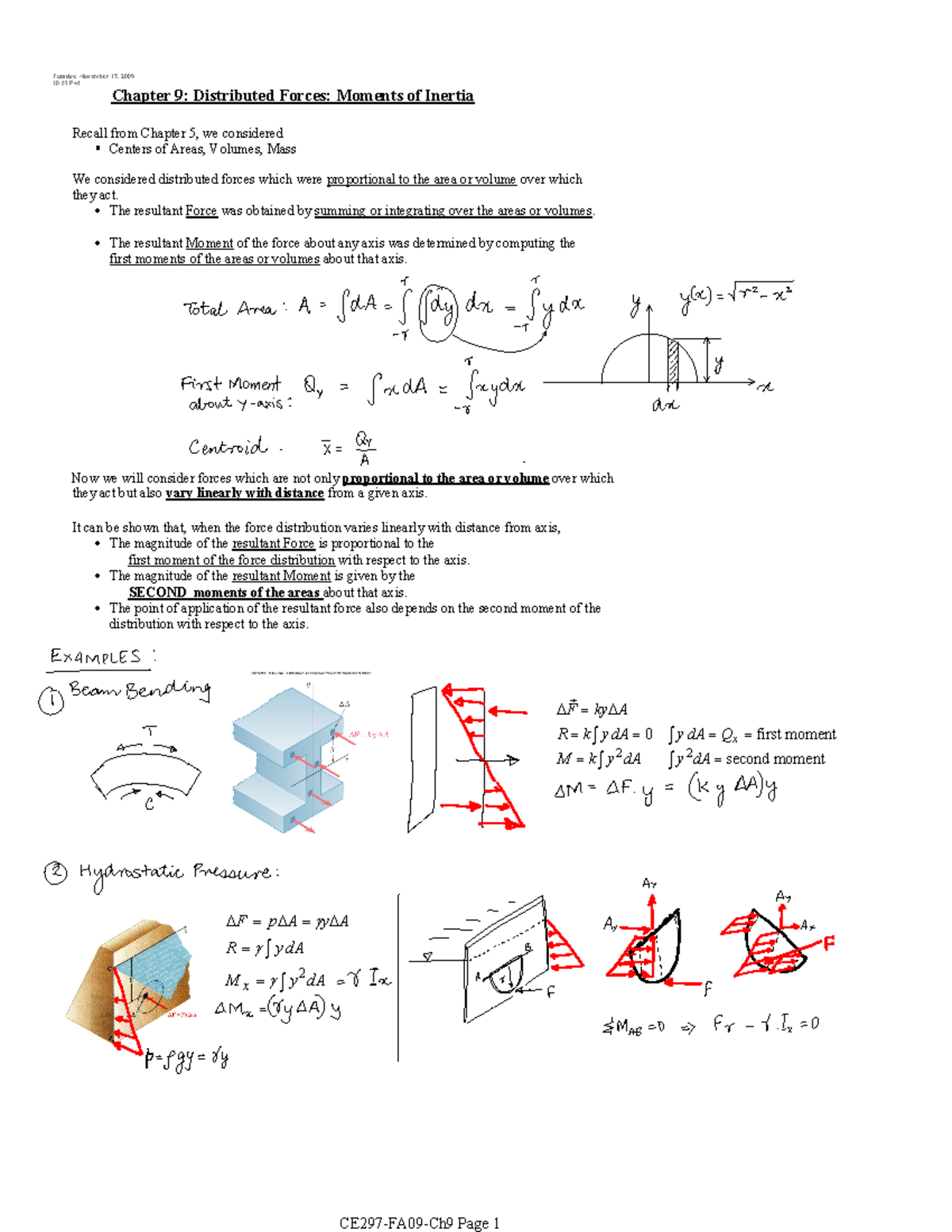 Statics Civil- Chapter 9 - Chapter 9: Distributed Forces: Moments of ...