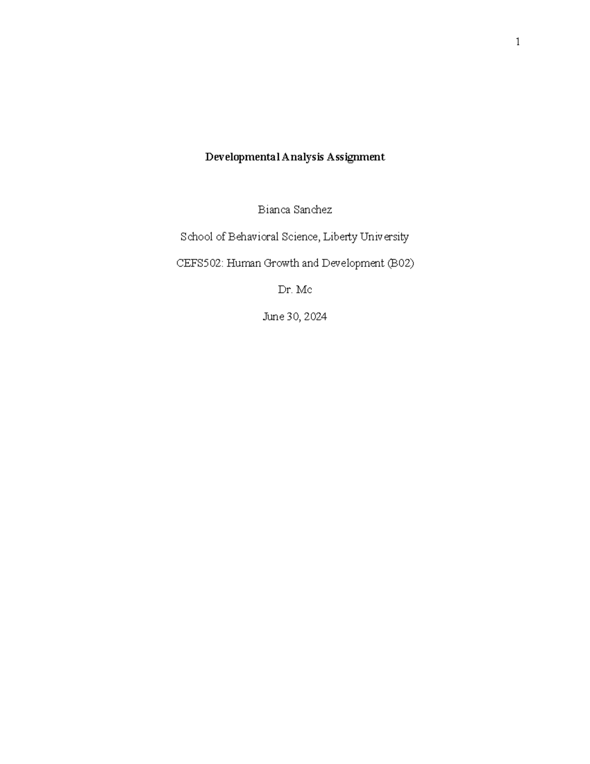 Developmental Analysis Assignment - Jun. 30 @ 10 37 pm - Developmental ...